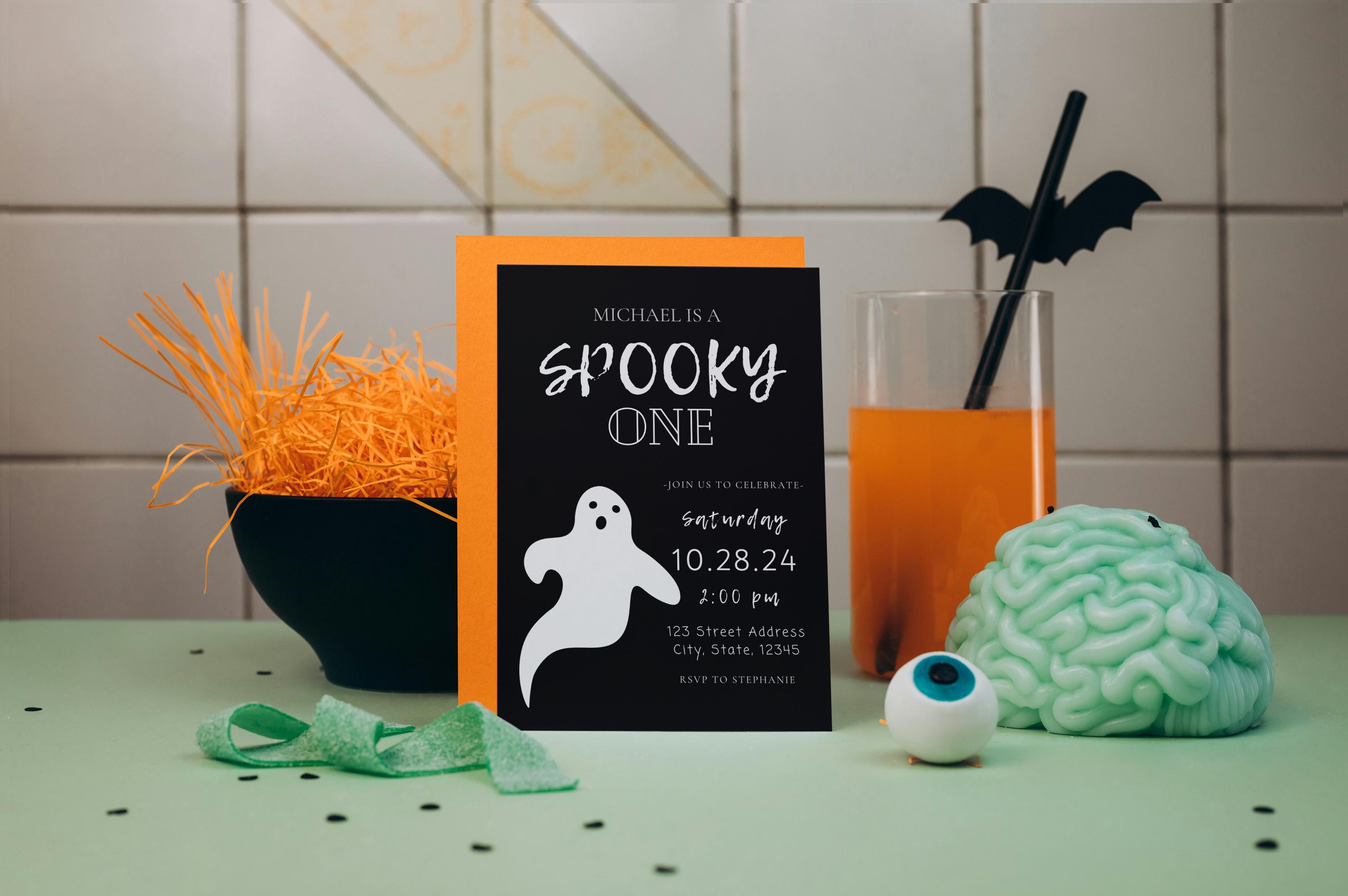 Editable Spooky One First Birthday Invitation Ghost Halloween Party ...