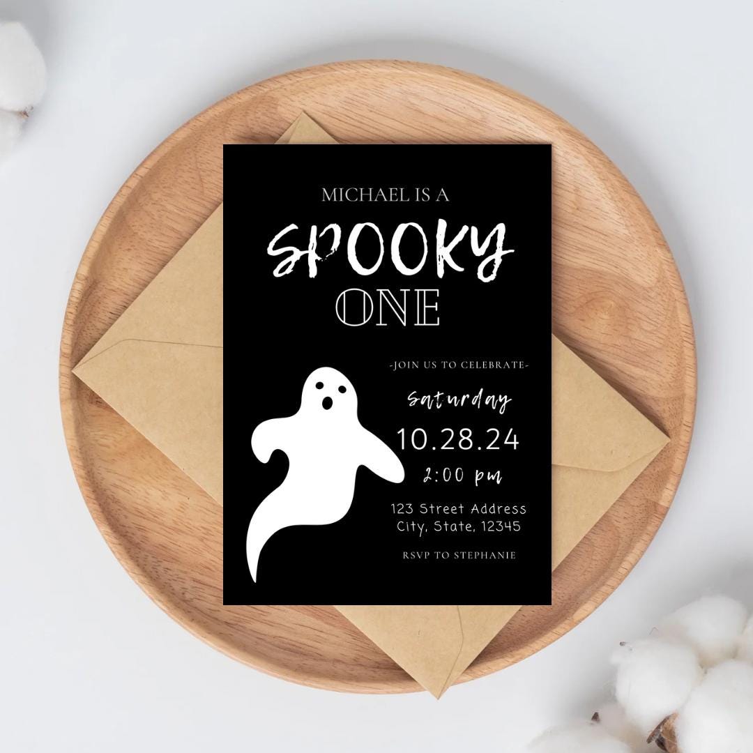 Editable Spooky One First Birthday Invitation Ghost Halloween Party ...