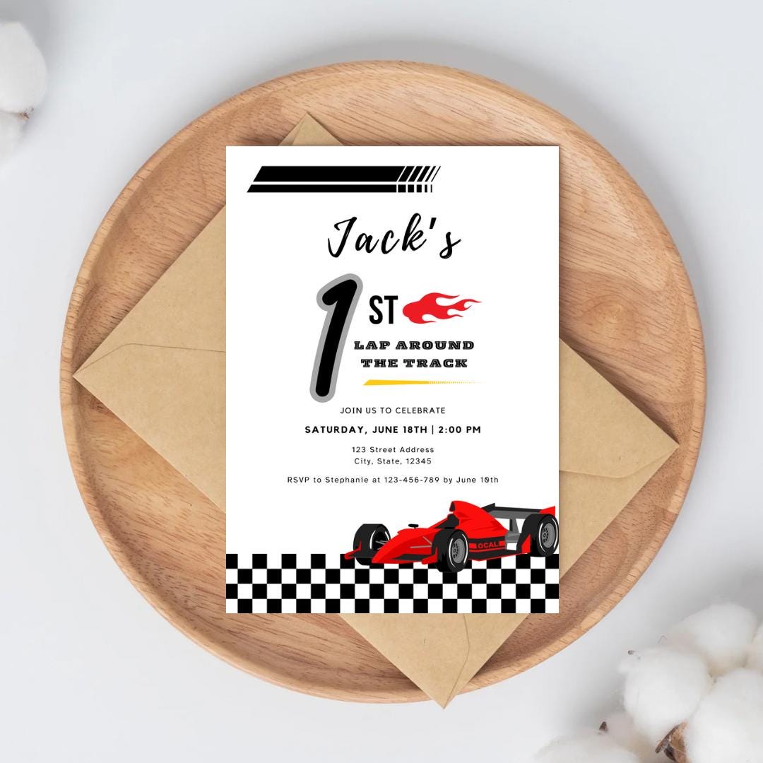 Race Car Birthday Party Invitation for Boys | Personalized F1 Theme ...