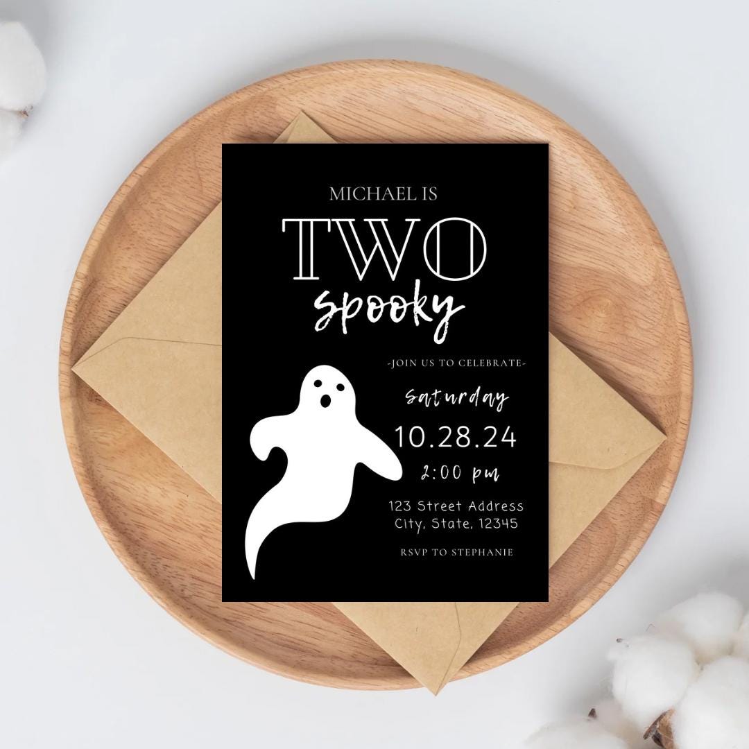 Two Spooky Birthday Invitation: Ghost Halloween Party (editable Digital ...