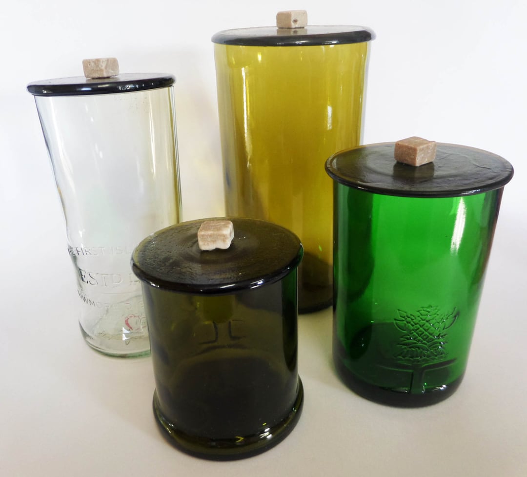 Set of 4 Bottle Glass Containers With Lid - CUSTOM MADE ITEM - Etsy