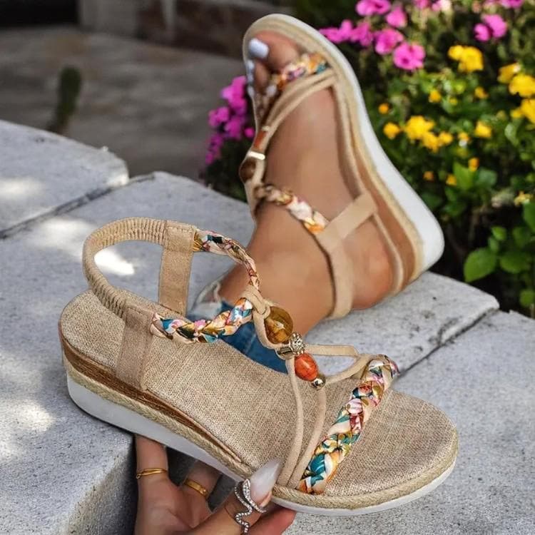 Boho Wedge Sandals for Women – Summer Platform Shoes, Beaded Braided ...
