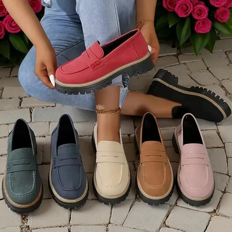 Trendy Women’s Comfortable Loafers– Durable Slip-on Chunky Shoes for ...