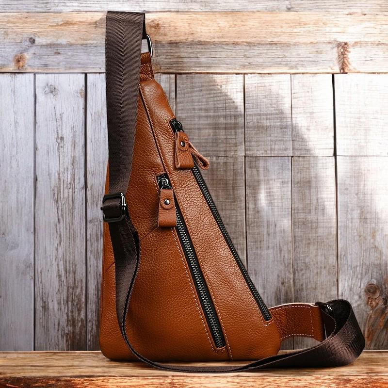 Leather Crossbody Bag Sling Chest Bag Travel Bag in Brown and Black - Etsy