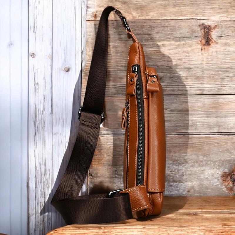 Leather Crossbody Bag Sling Chest Bag Travel Bag in Brown and Black - Etsy