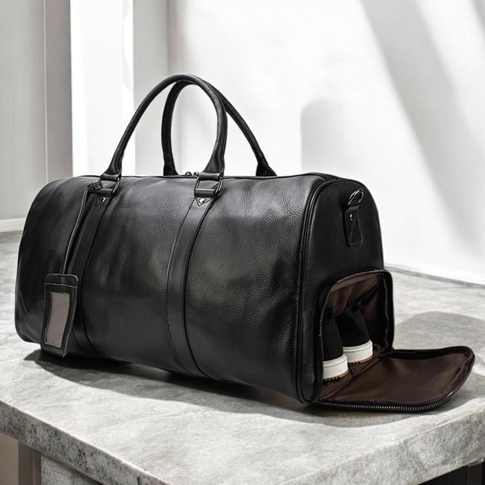 Personalized Full Grain Leather Travel Duffle Bag – Custom Engraved ...