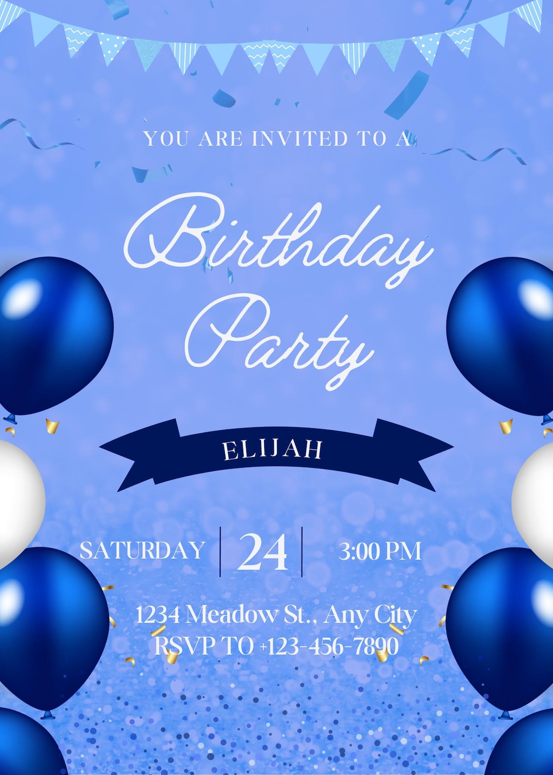 Blue Balloons Birthday Invitation - Etsy
