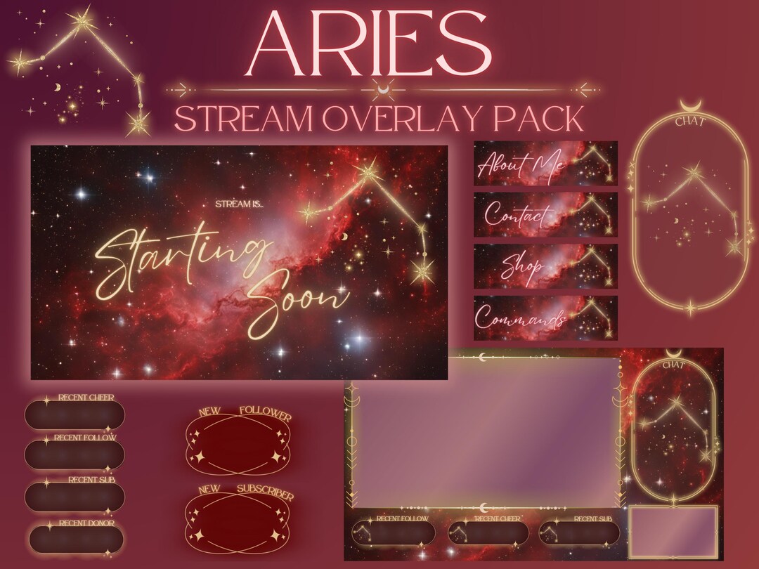 ARIES | Zodiac Stream Overlay Bundle | Red Galaxy Overlay | Twitch ...