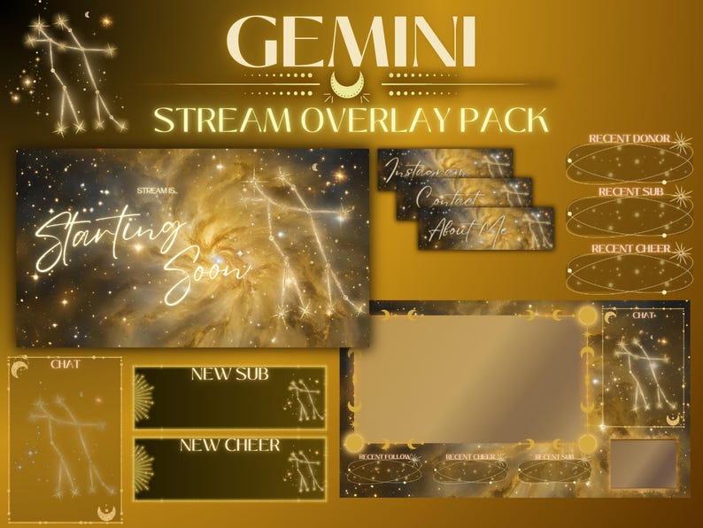 GEMINI | Zodiac Stream Overlay Package | Yellow Galaxy Stream Overlay ...