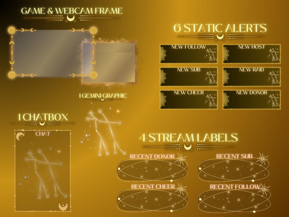 GEMINI | Zodiac Stream Overlay Package | Yellow Galaxy Stream Overlay ...