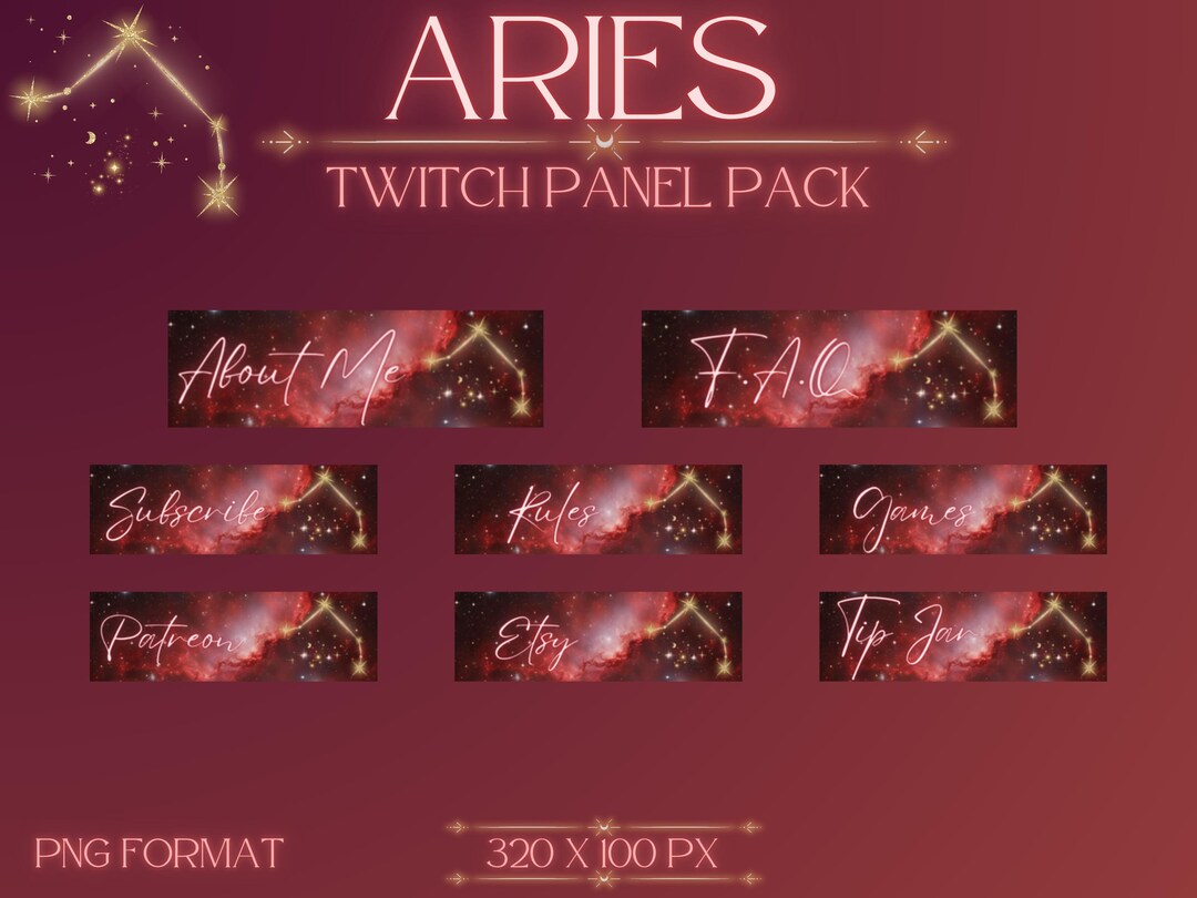 ARIES | Twitch Panel Pack | 30 Twitch Panels Bundle | Zodiac Twitch ...