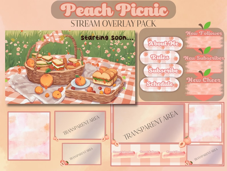 Peach Picnic Stream Overlay Package: Animated Twitch & Youtube Bundle ...