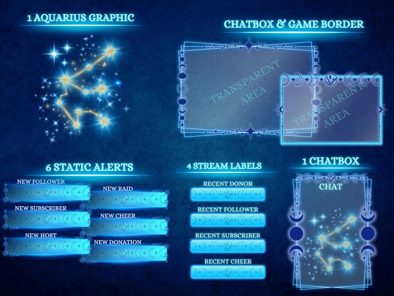 Aquarius Zodiac Stream Overlay Pack | Animated Twitch & Youtube Bundle - Etsy