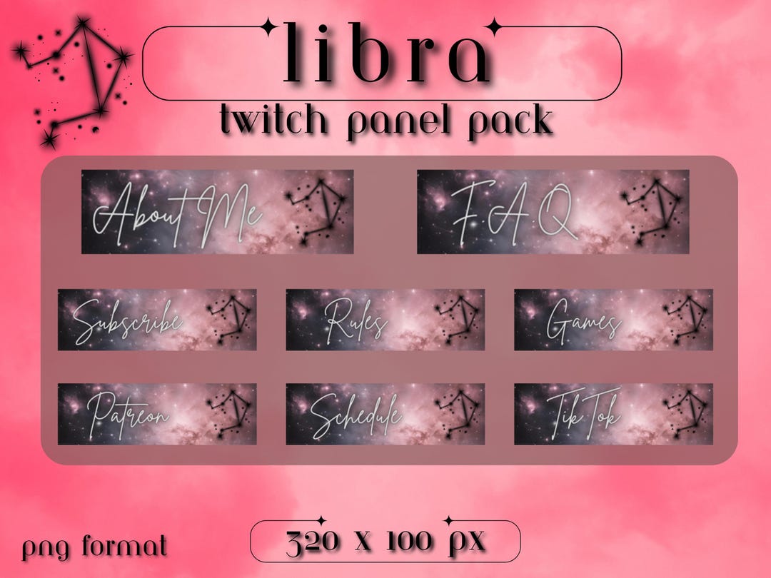 LIBRA | Twitch Panel Pack | 30 Twitch Panels Bundle | Zodiac Twitch Panel Bundle | Pink & Black ...