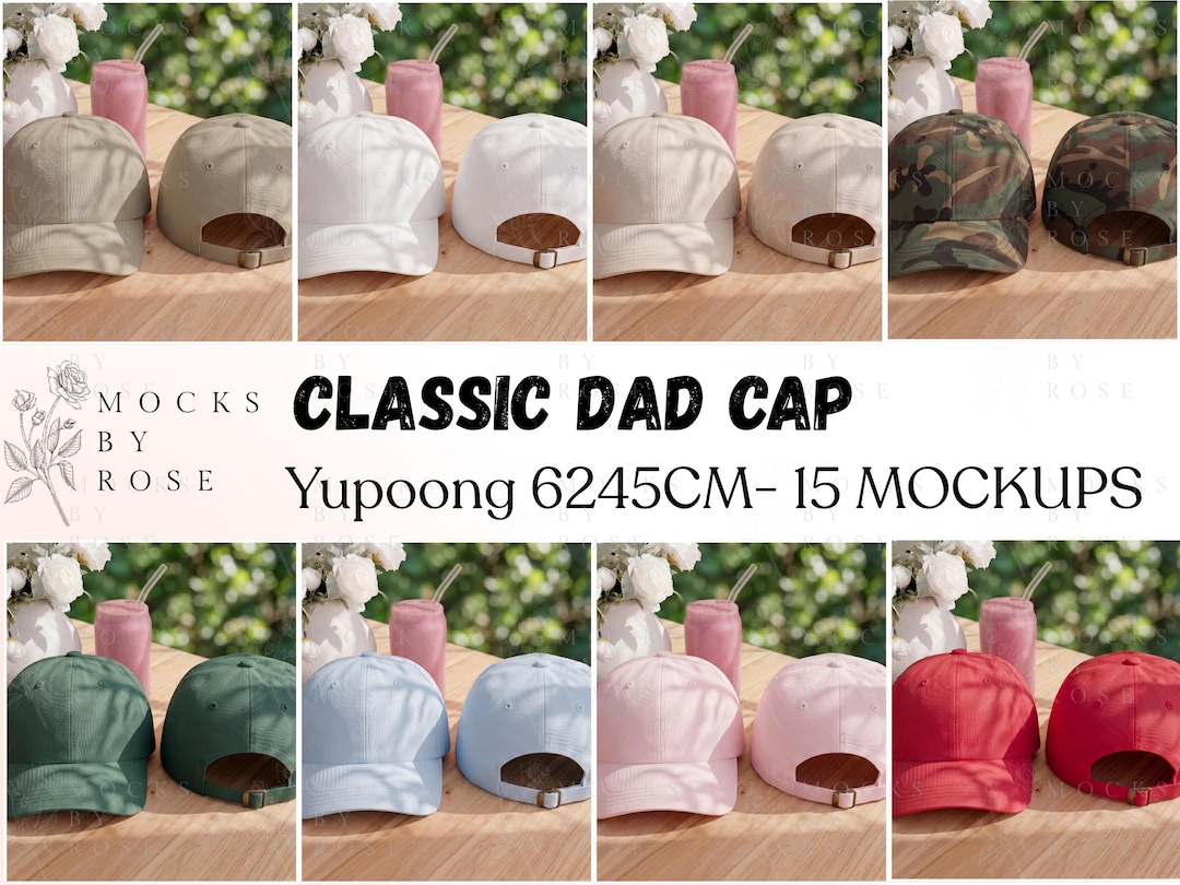 Classic Dad Cap Front and Back Mockup Bundle, Yupoong 6245CM Cap Mock ...