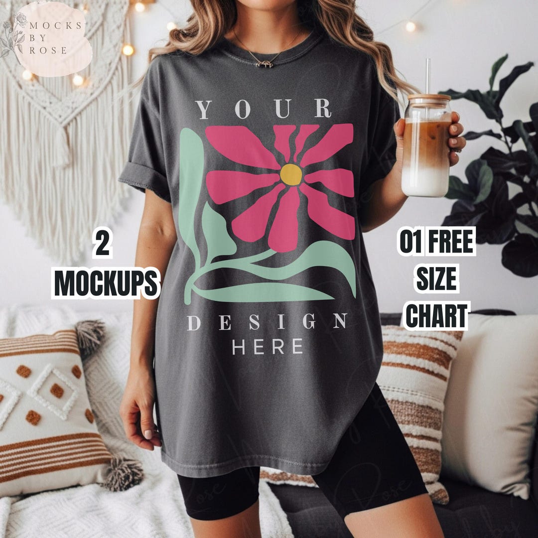 Comfort Colors 1717 GRAPHITE Color Tshirt Mockup, CC1717 Oversized Tee ...