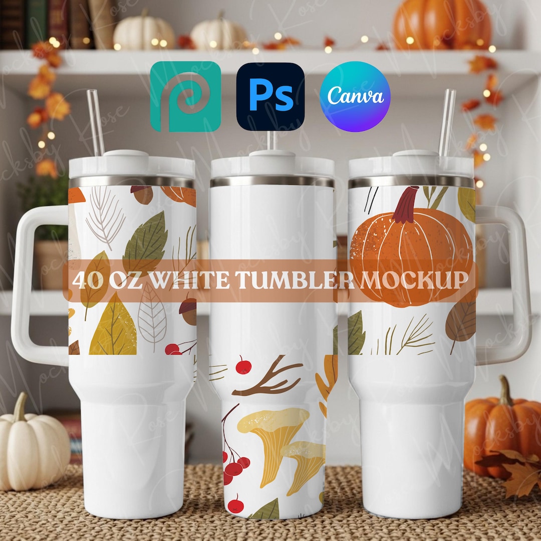 40oz ICP White Tumbler Mockup PSD Transparent Tumbler PNG Drag Drop ...