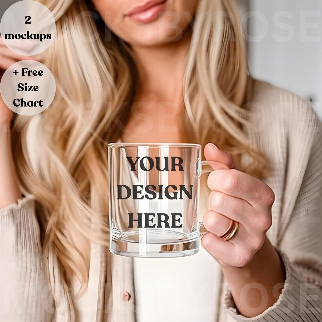 Printify 10oz Glass Mug Mockup Generic Brand Glass Mug Mockup Boho ...