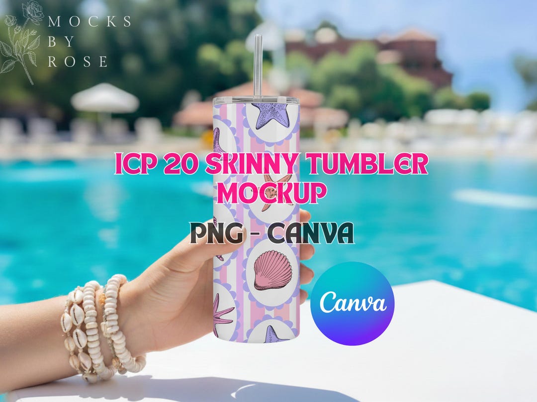 ICP 20oz Skinny Tumbler PNG Canva Transparent Background Mockup, Beach ...