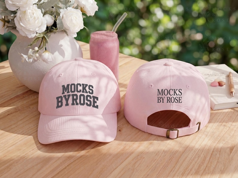 Classic Dad Cap Front and Back Mockup, Yupoong 6245CM Pink Cap Mock-up ...