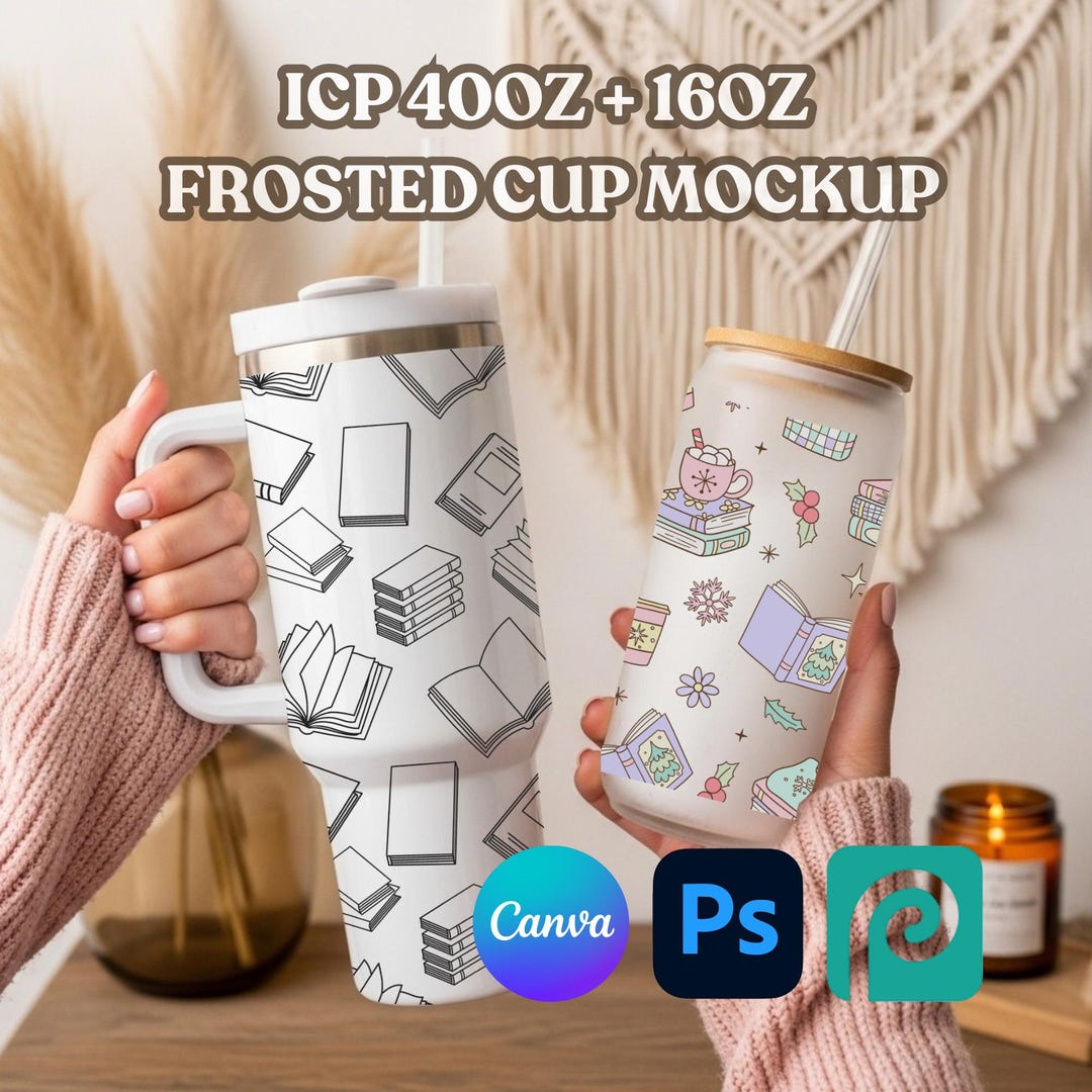 40oz and 16oz White Tumbler and Frosted Cup PSD Smart Object Mockup ...