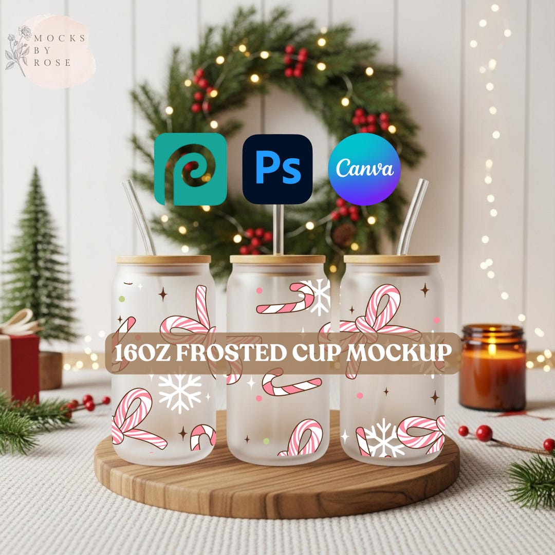 ICP 16oz Frosted Cup Canva Mockup PSD Sipper Glass Cup Mockup Boho Fall ...