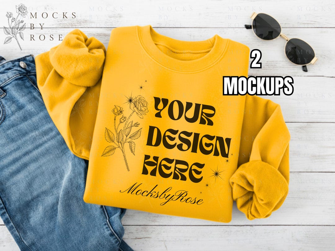 Gildan 18000 GOLD Sweatshirt Mockup Gold Yellow Sweater Crewneck Boho ...