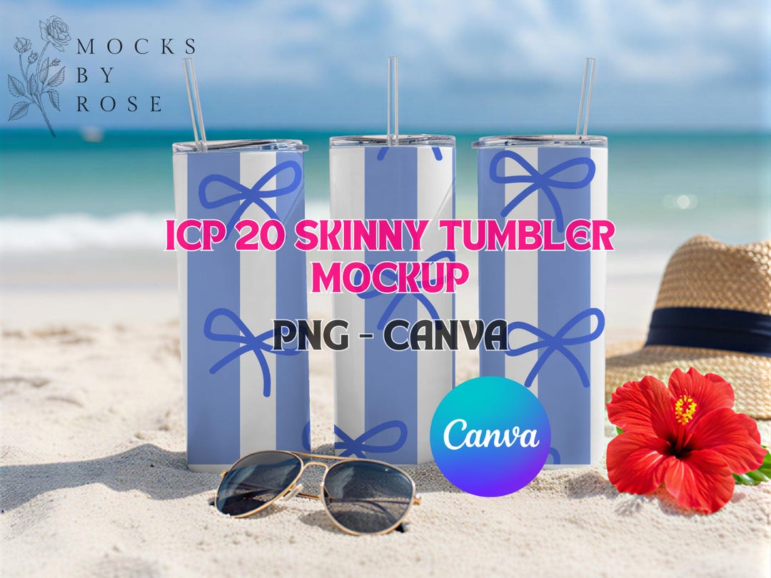 ICP 20oz Skinny Tumbler PNG Canva Transparent Background Mockup, Beach ...