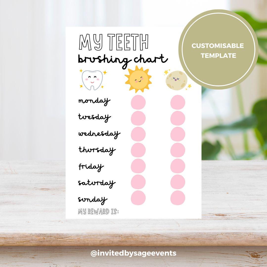 Customisable Teeth Brushing Reward Chart - Etsy