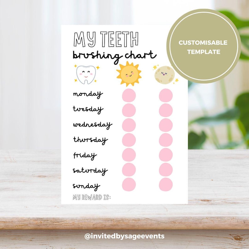 Customisable Teeth Brushing Reward Chart - Etsy