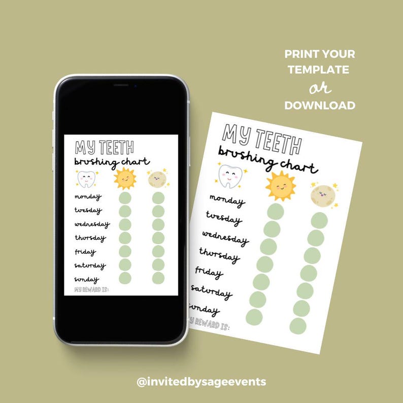 Printable Teeth Brushing Chart | Digital Download - Etsy