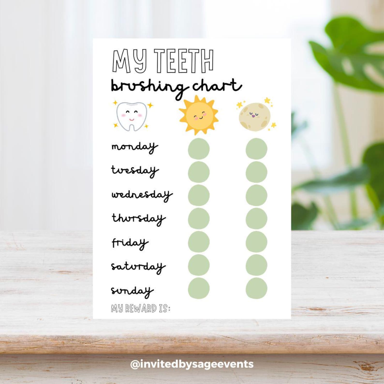 Printable Teeth Brushing Chart | Digital Download - Etsy