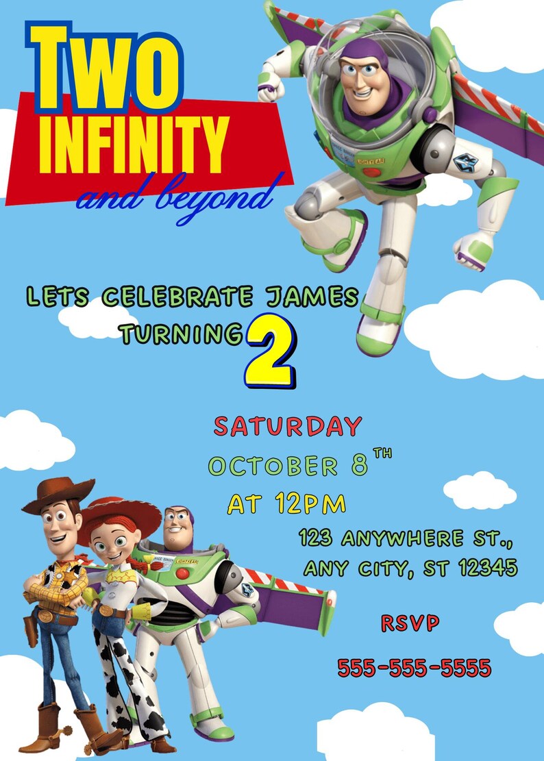 Two Infinity and Beyond Invitation Custom Toy Story Birthday Party ...