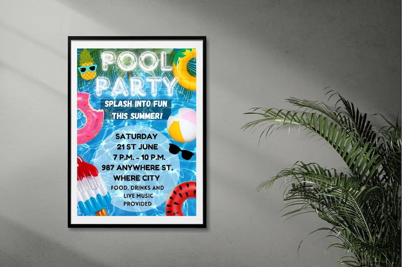 Editable Pool Party Poster Template Customizable Design Summer Events ...