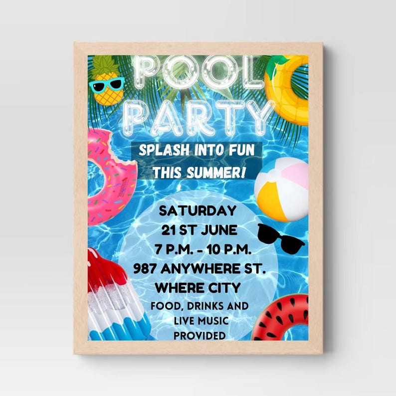 Editable Pool Party Poster Template Customizable Design Summer Events ...