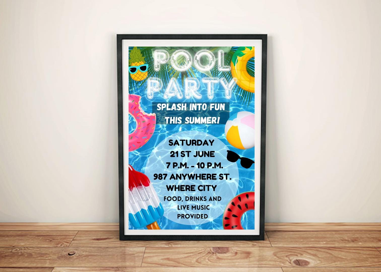 Editable Pool Party Poster Template Customizable Design Summer Events ...