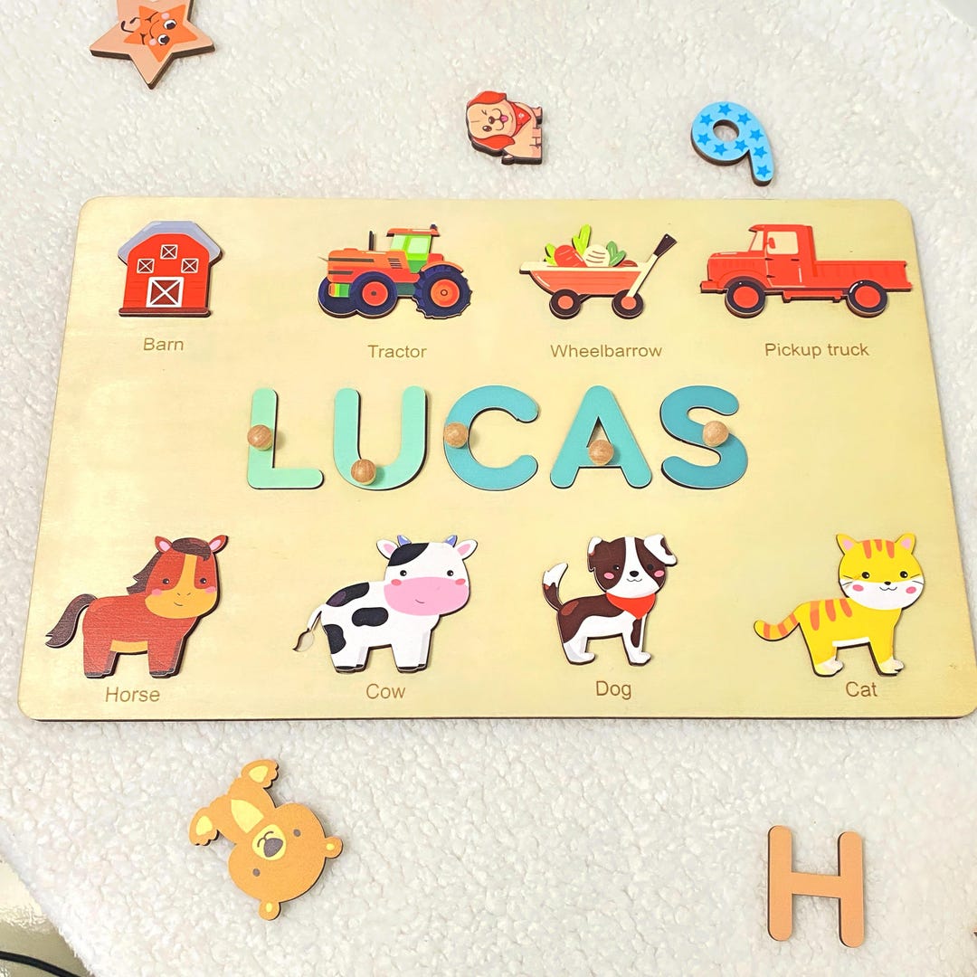 Custom Farm Animal Name Puzzle, Personalized Wooden Toy for Babies, 1st ...
