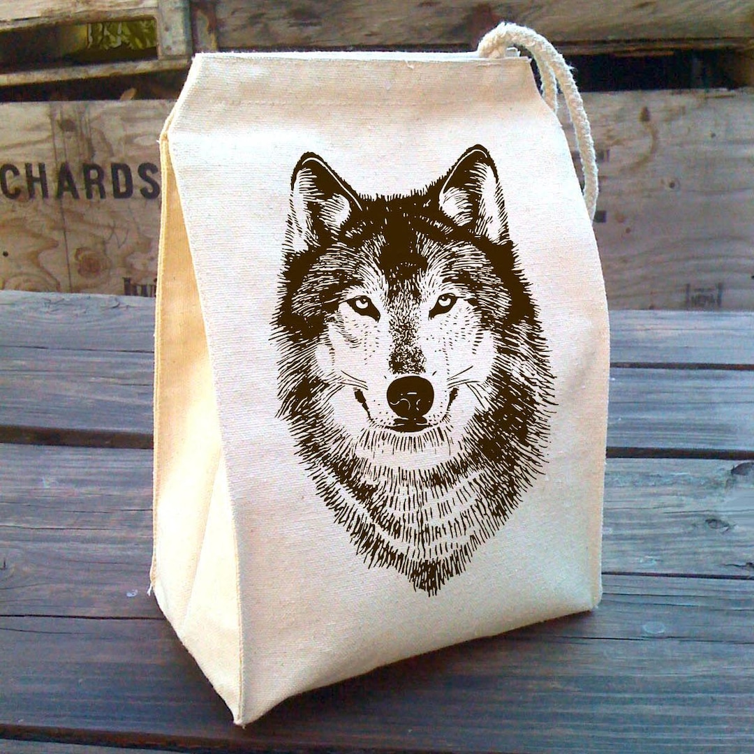 Wolf Lunch Bag: Reusable Canvas Lunch Tote - Etsy