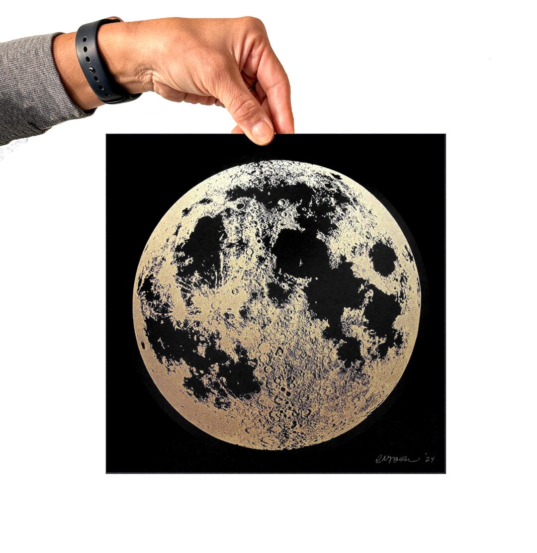 Metallic Gold Full Moon Art Print: Hand-printed Lunar Design - Etsy