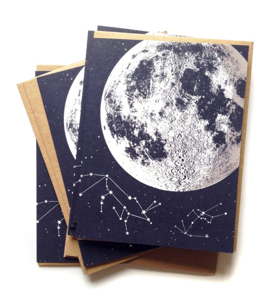 Moon Card Moon Cards Single A2 Size Moon Stars Greeting | Etsy