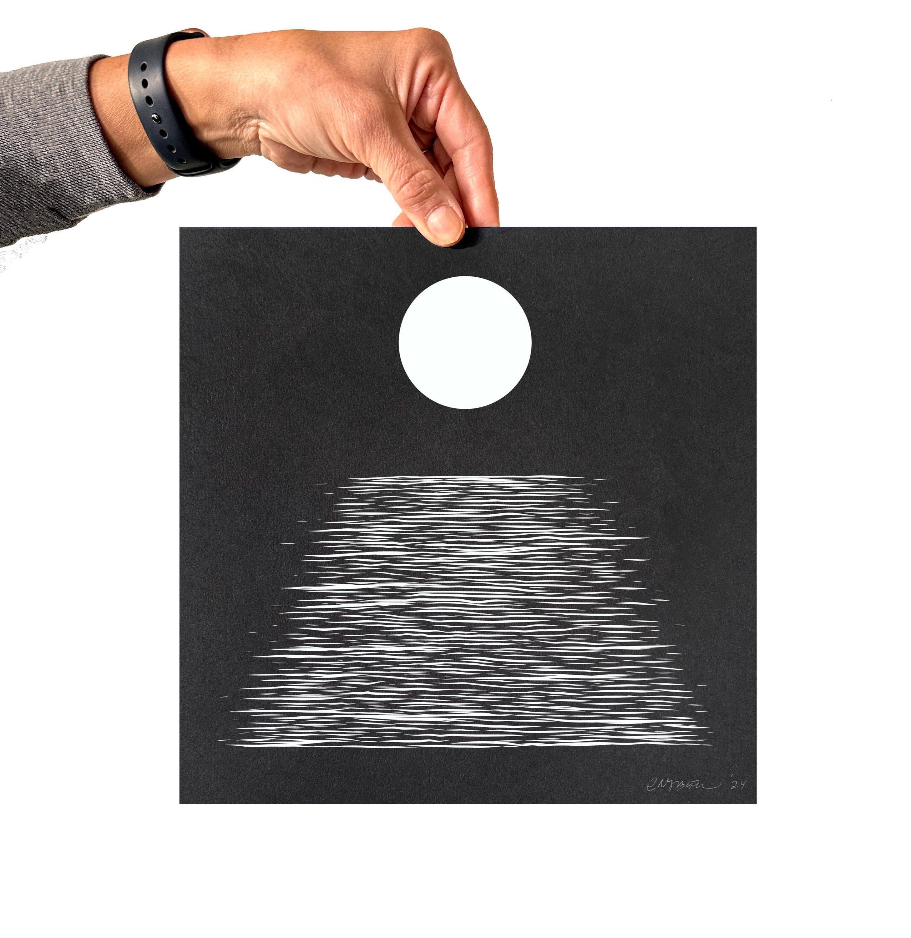 Moonlight Art Print: Silver Ink, Black Paper, Hand-printed - Etsy