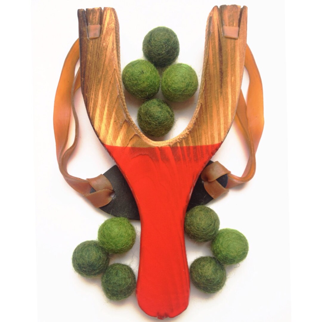 Classic Holiday Toy Wooden Slingshot Toy With Wool Felt Ball - Etsy