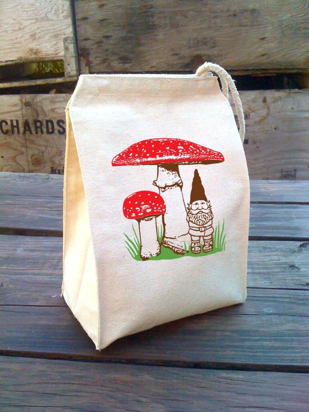 Mushroom Garden Gnome Lunch Bag | Red Toadstool School Lunch | Recycled ...