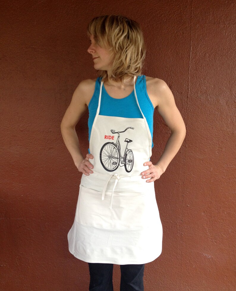 Bike Lover Apron: Cream Cotton Blend With Pockets - Etsy