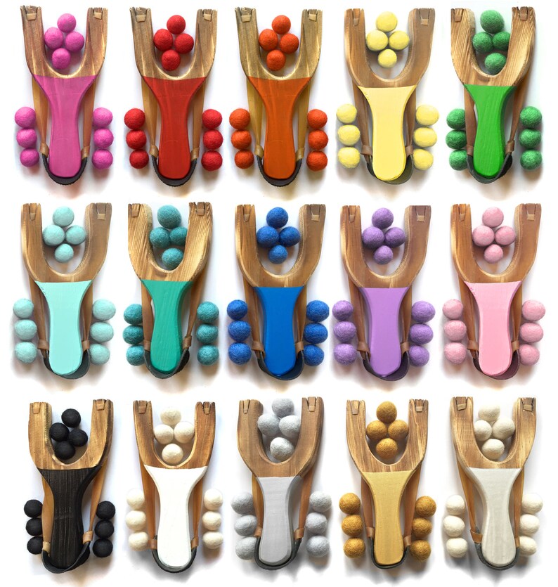 Kids Wooden Slingshot Toy With Red Wool Felt Ball Ammo Hand - Etsy