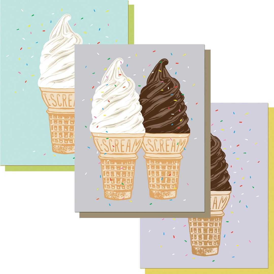 Ice Cream Greeting Card: Vanilla & Chocolate, Recycled Paper - Etsy