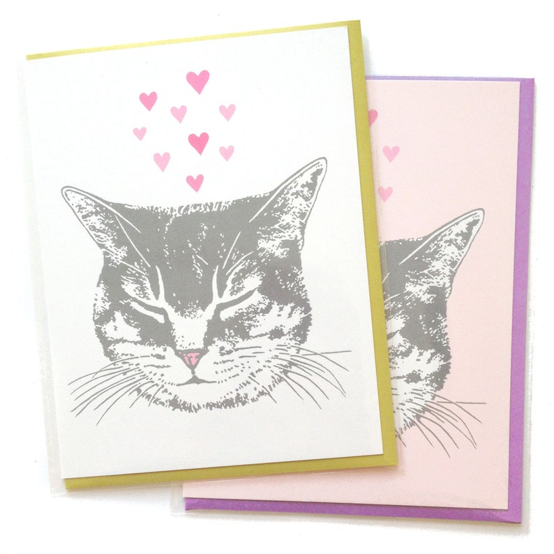 Cat Card Blank Cat Cards Happy Cat Greeting Cards Valentine | Etsy
