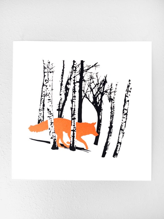 Kunst Fuchs Wolf-Kunst Kunstdruck Fuchs von Hand gedruckt | Etsy