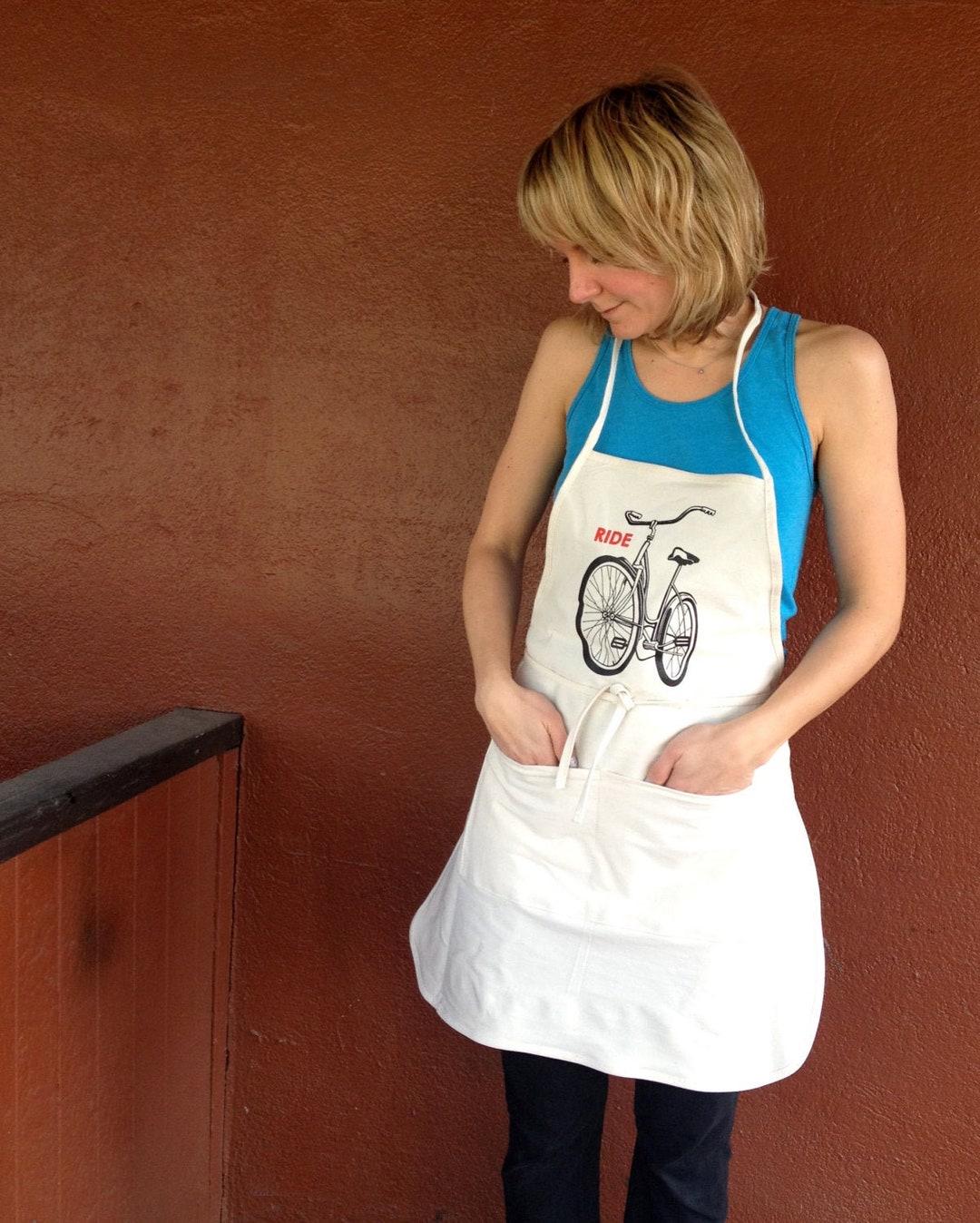 Bike Lover Apron: Cream Cotton Blend With Pockets - Etsy