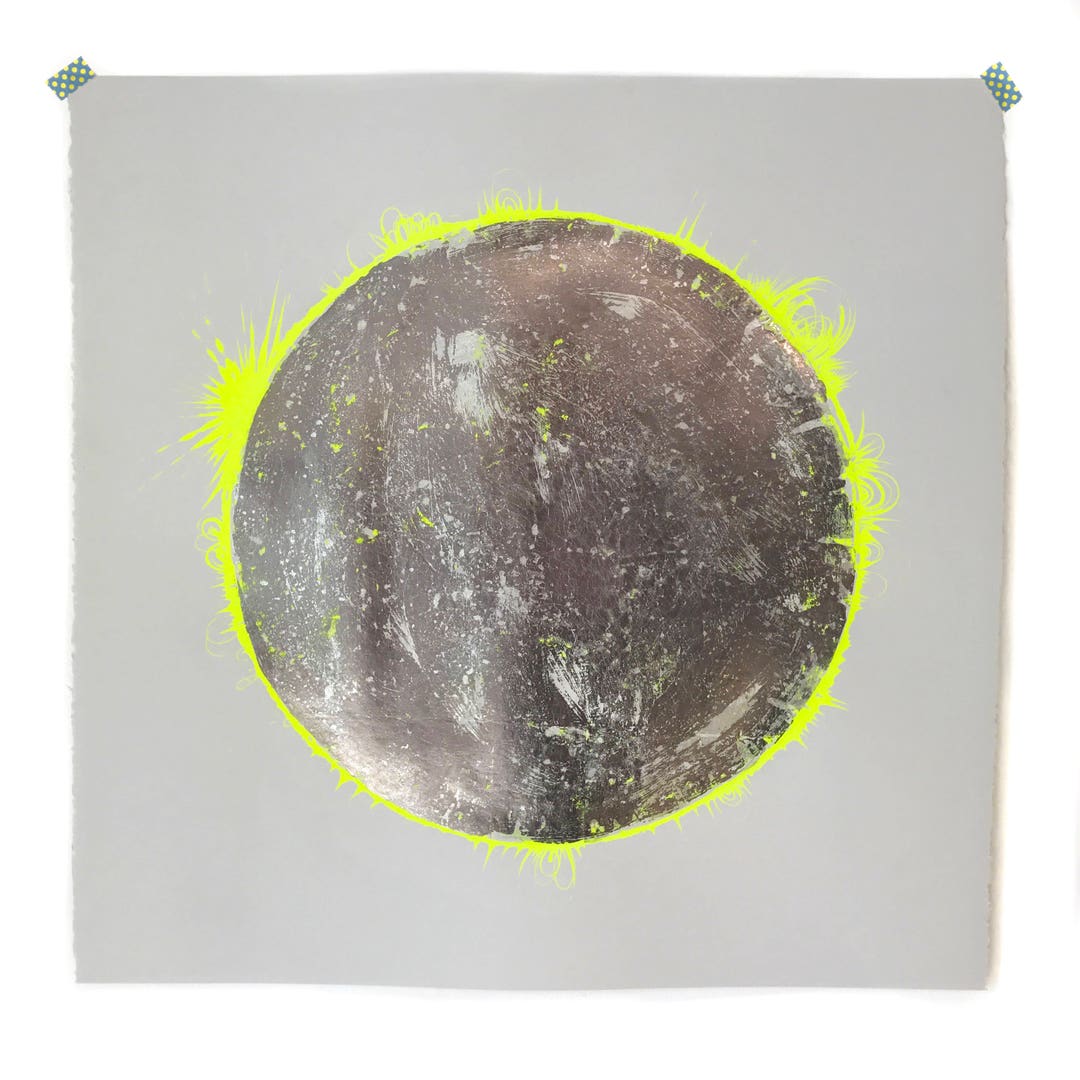 Total Solar Eclipse Art Print / Painting: Neon Sun, Silver Foil ...
